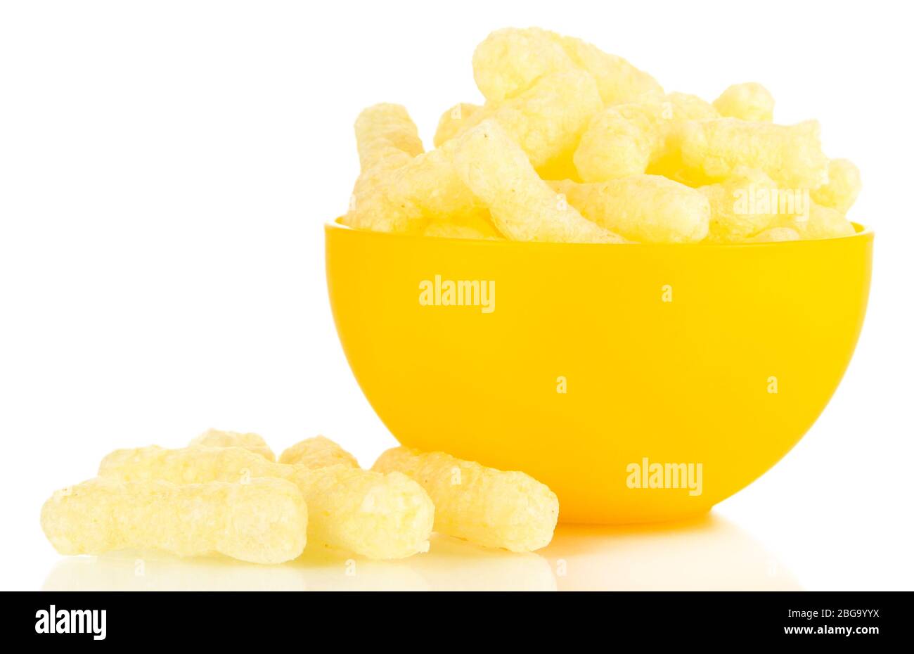 Air corn sticks in bowl isolated on white Stock Photo - Alamy