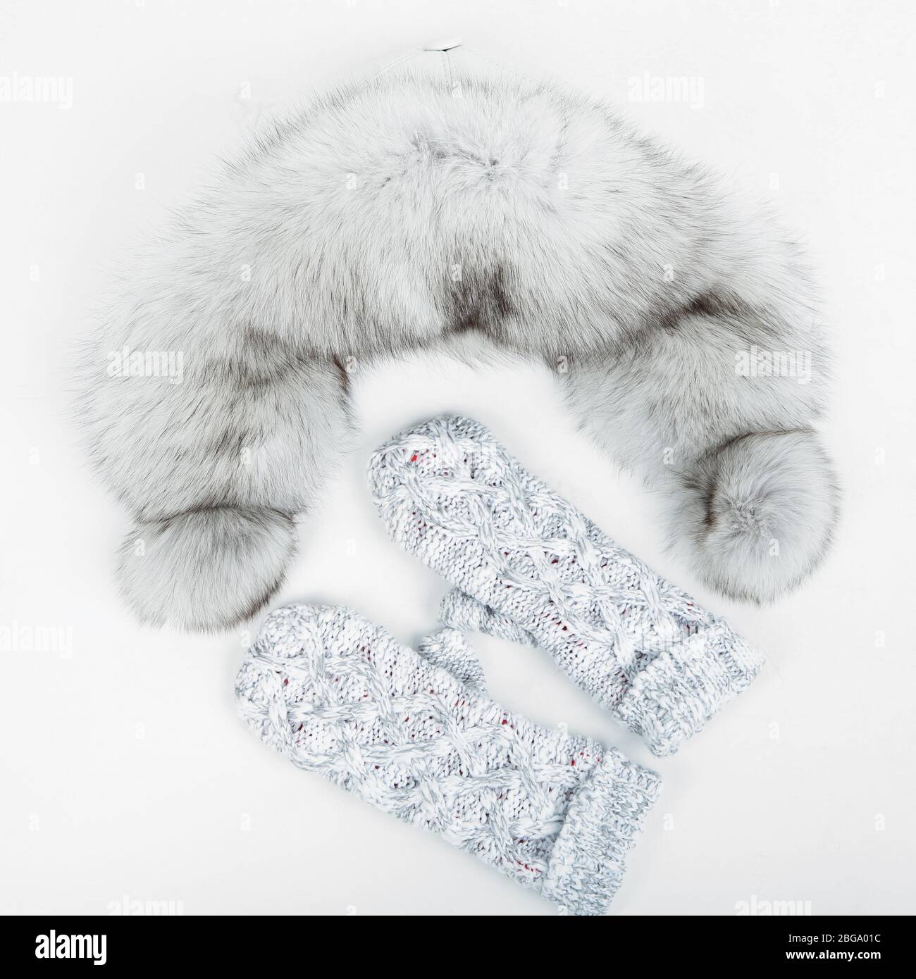 Winter cap and mittens, isolated on white Stock Photo - Alamy