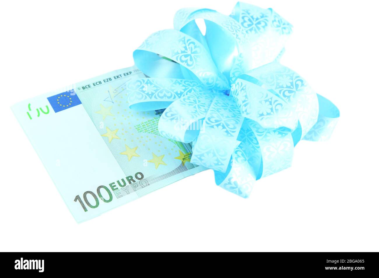 Euro banknotes with blue bow isolated on white Stock Photo - Alamy