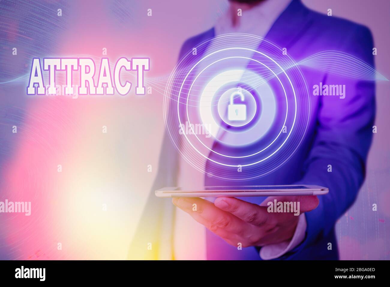 Text sign showing Attract. Business photo showcasing to draw by a ...