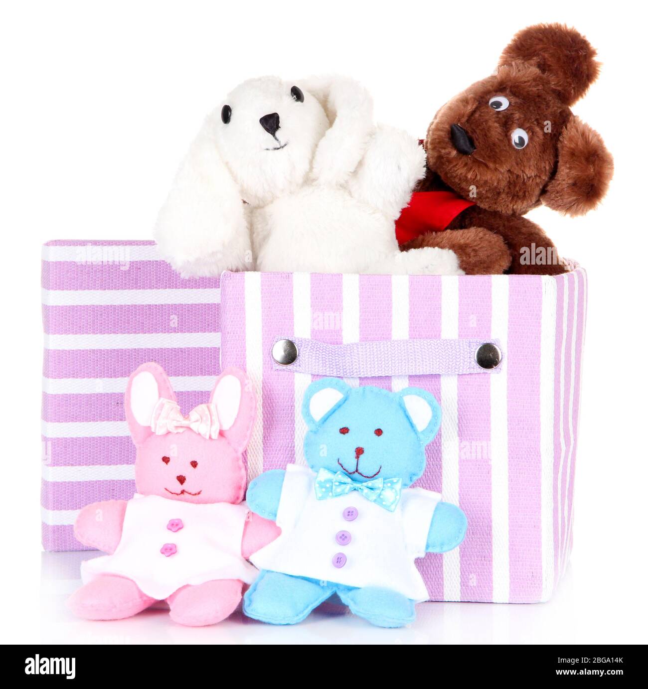 Textile box with toys, isolated on white Stock Photo - Alamy