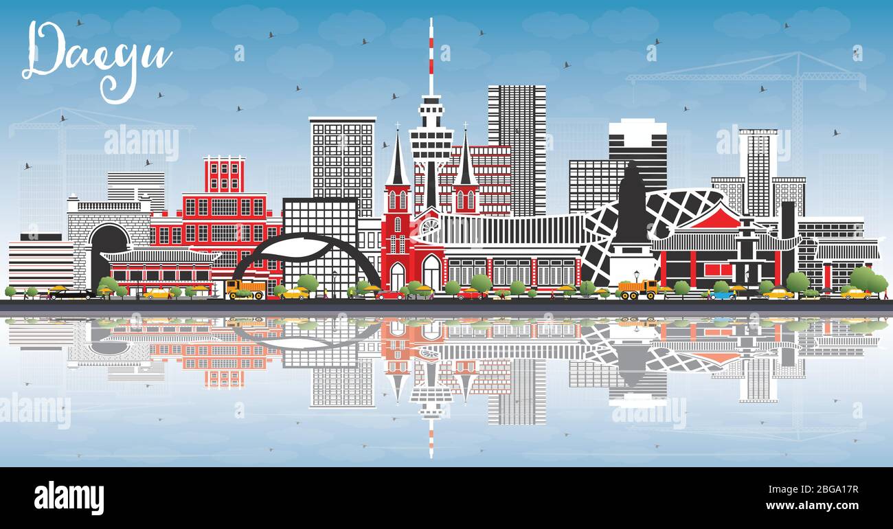 Daegu South Korea City Skyline with Color Buildings, Blue Sky and ...