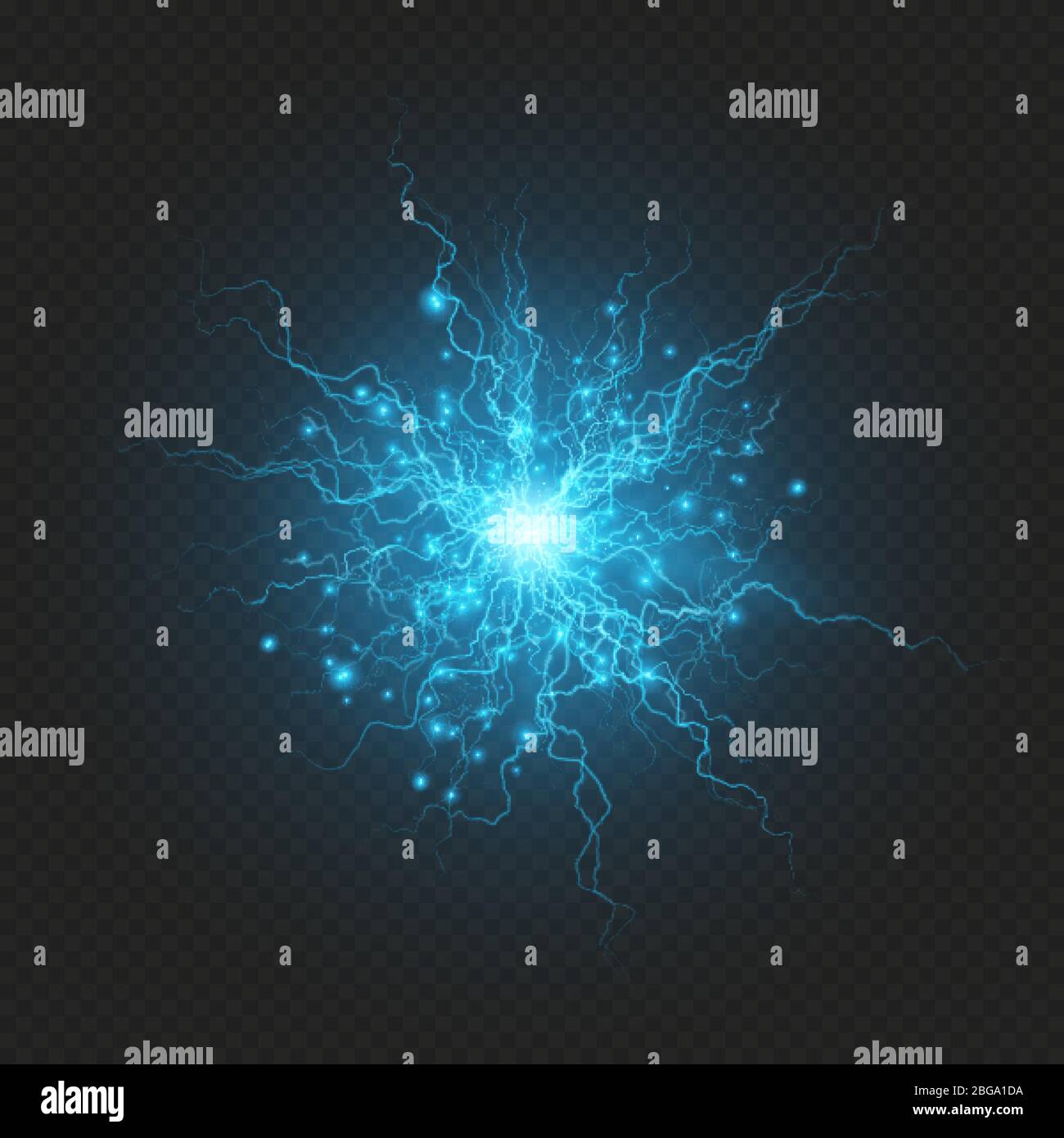 Realistic powerful electrical discharge lightning strike impact sphere ...