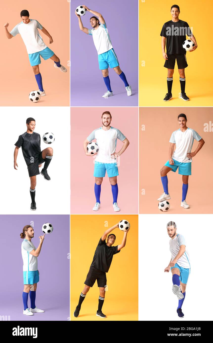Collage of photos with male football players Stock Photo - Alamy