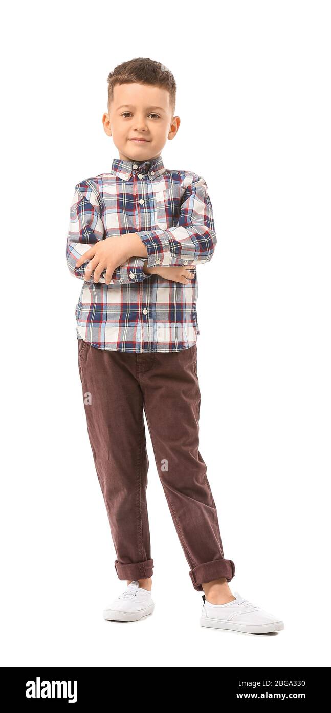 Cute little boy on white background Stock Photo - Alamy