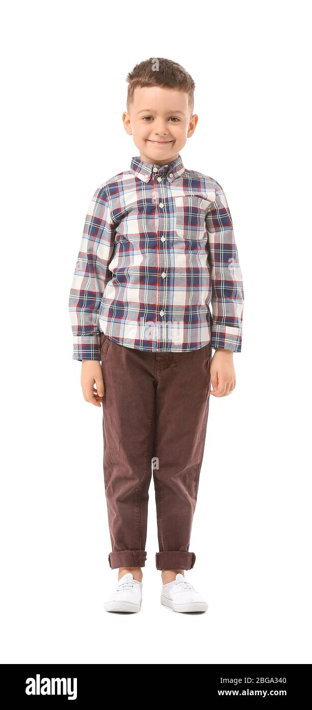 Cute little boy on white background Stock Photo - Alamy