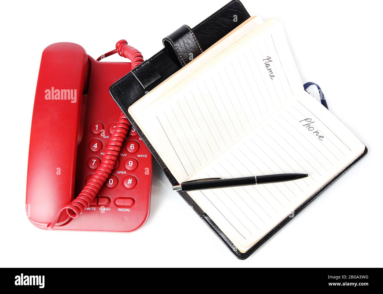 Telephone and notepad and other items, isolated on white Stock Photo ...