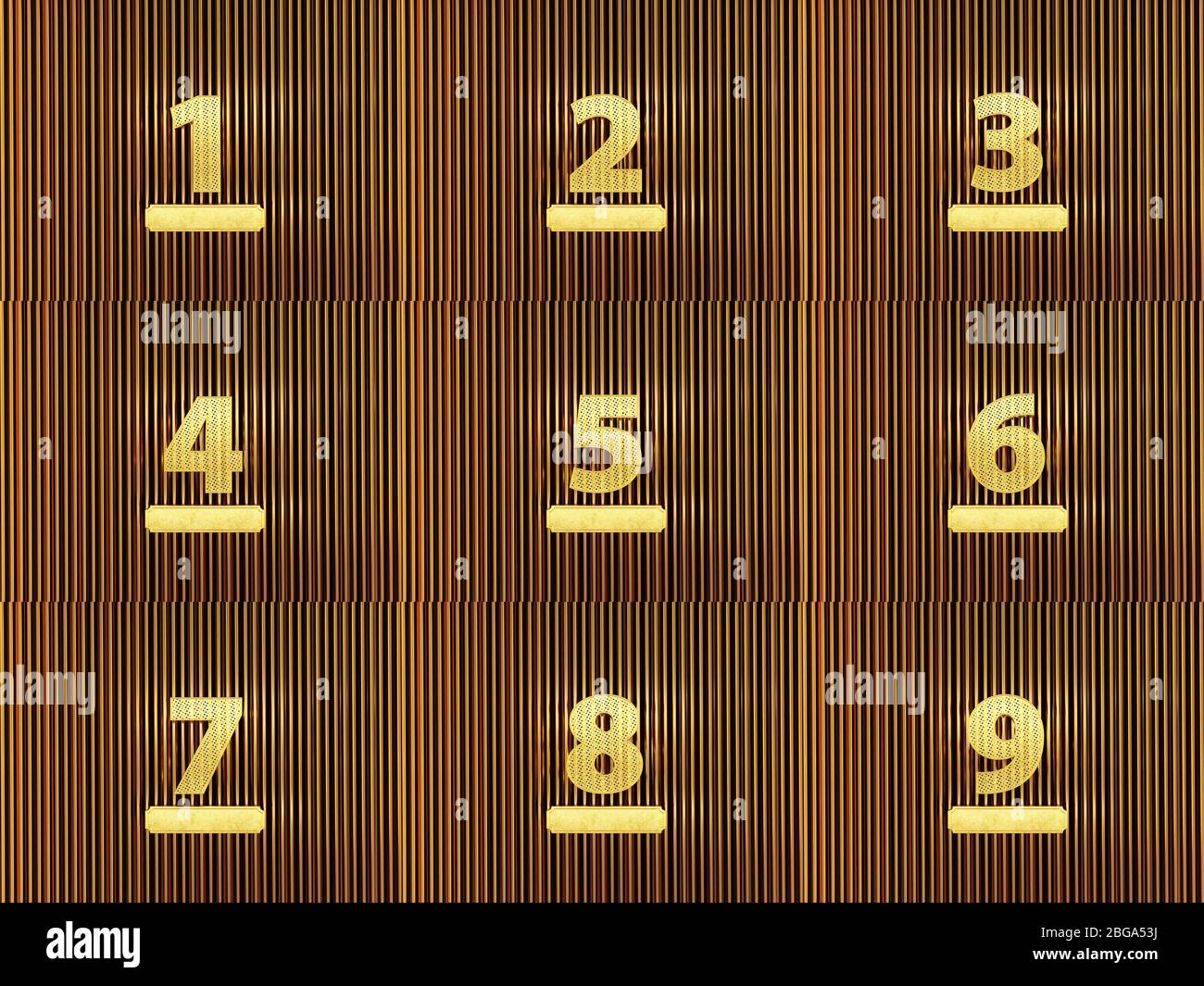 Set of numbers from one to nine perforated with small holes on the ...