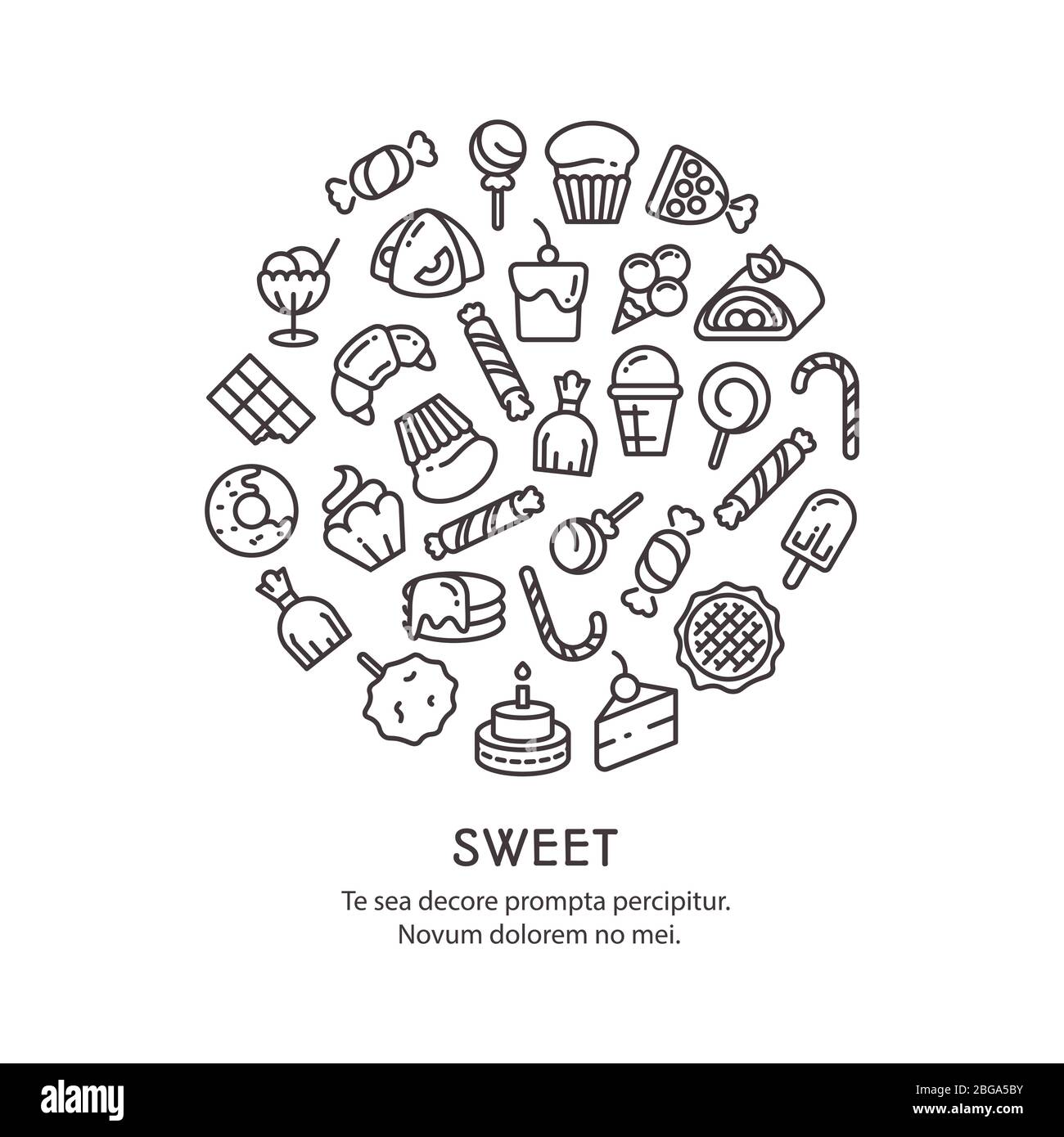 Sweet desserts thin line icons - candies round concept isolated. Vector ...