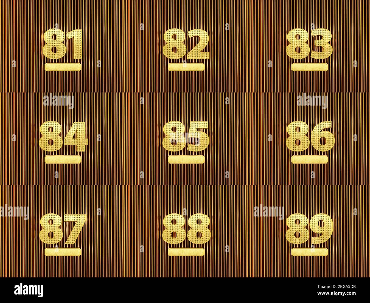 Set of numbers from eighty-one to eighty-nine perforated with small ...