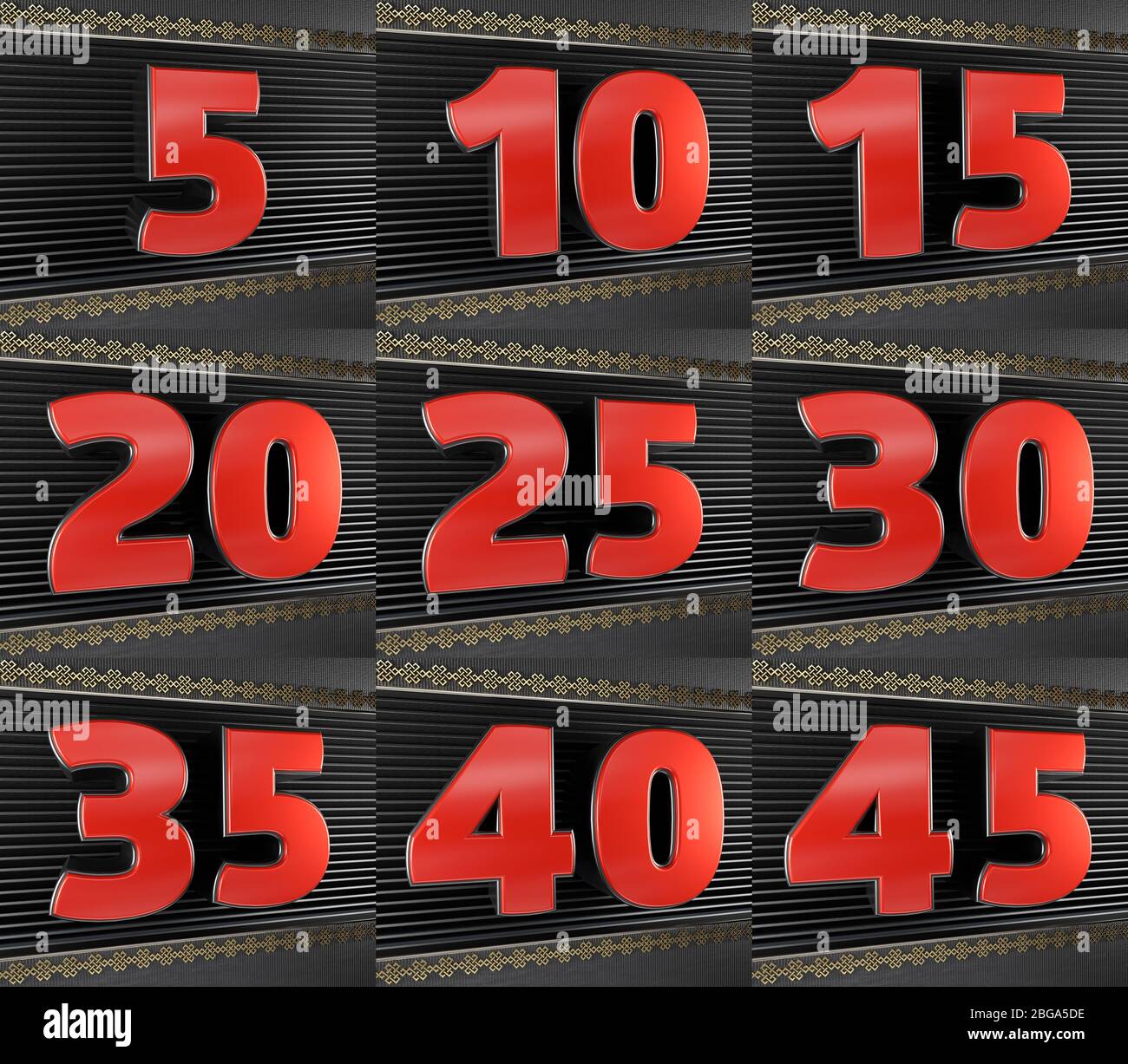 Set of red numbers from five to forty-five. Anniversary celebration ...