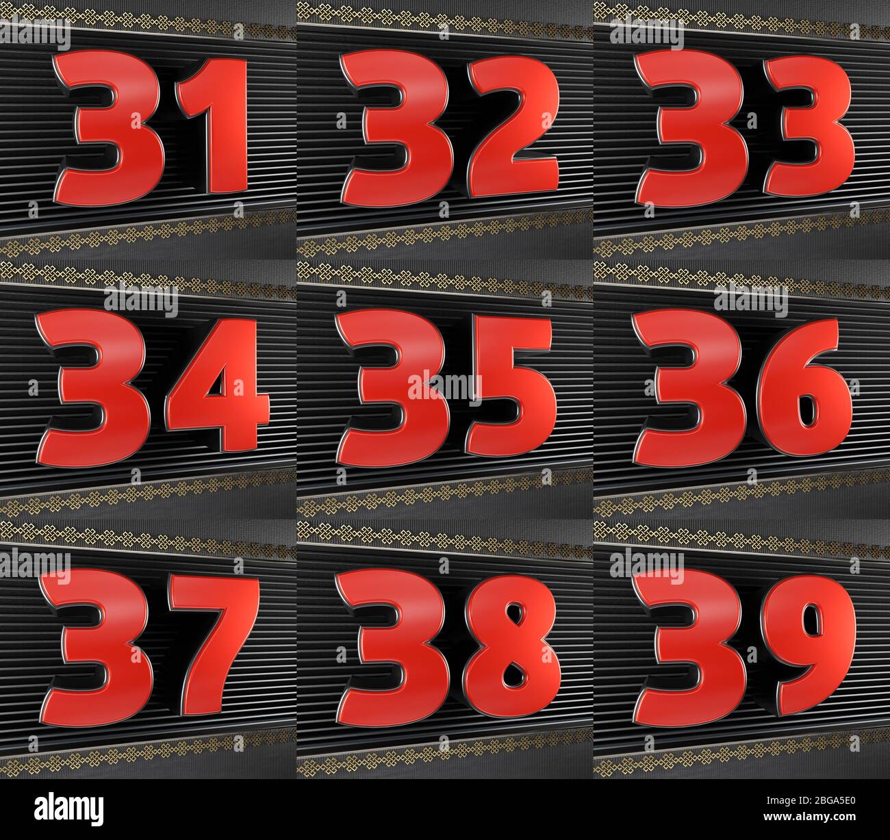Set of red numbers from thirty-one to thirty-nine. Anniversary ...