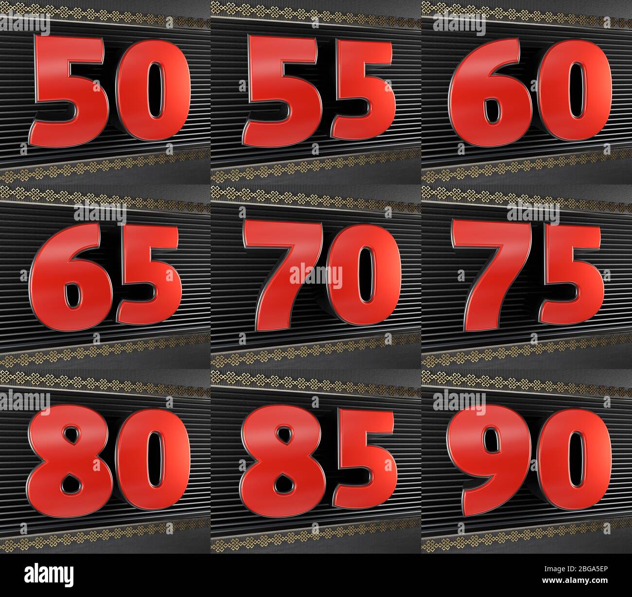 Set of red numbers from fifty to ninety. Anniversary celebration design ...