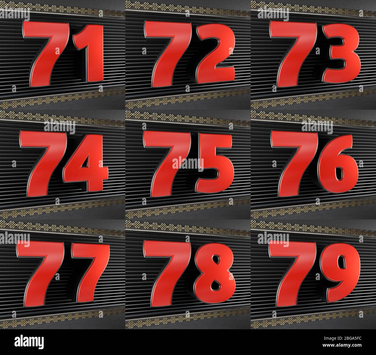 Set of red numbers from seventy-one to seventy-nine. Anniversary ...