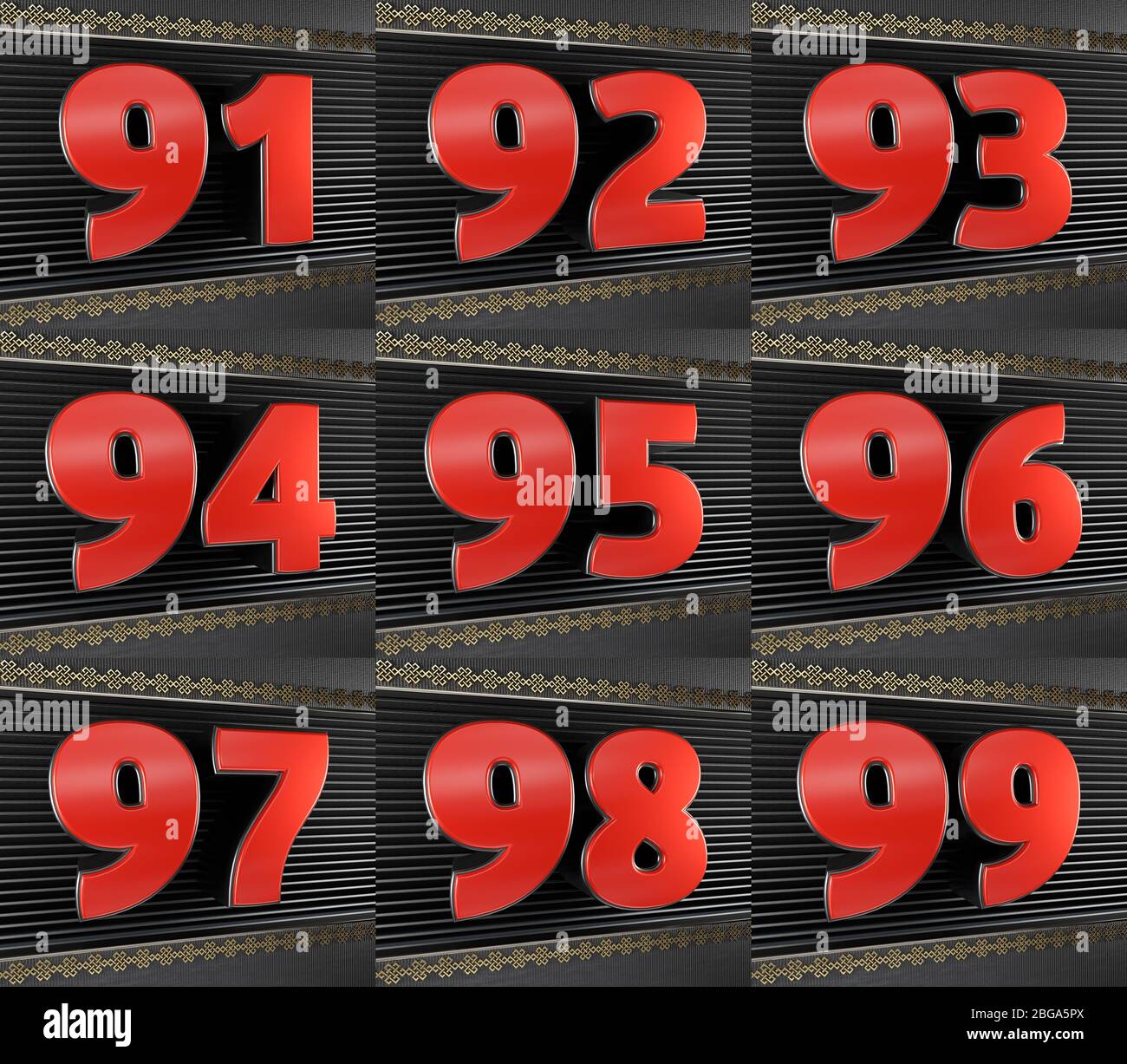 Set of red numbers from ninety-one to ninety-nine. Anniversary ...