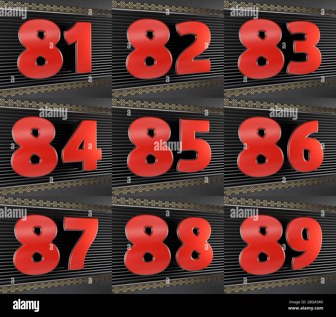 Set of red numbers from eighty-one to eighty-nine. Anniversary ...