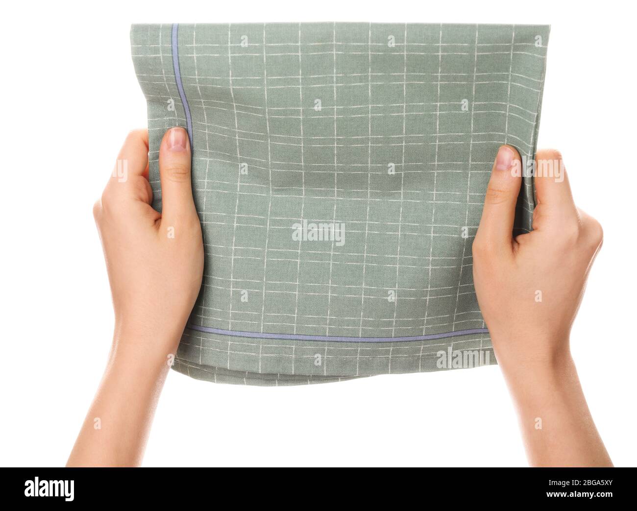 Female hands with napkin on white background Stock Photo - Alamy