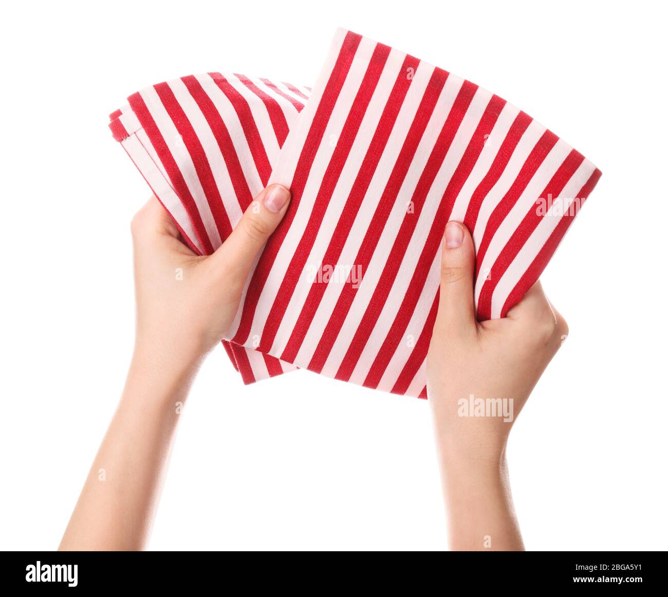 Female hands with napkins on white background Stock Photo - Alamy