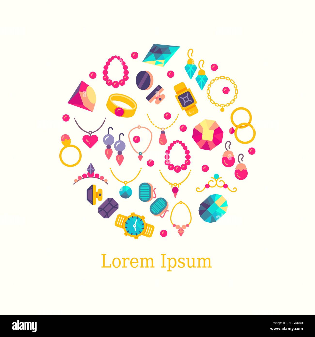 Colorful jewelry flat vector icons luxury concept design. Vector ...