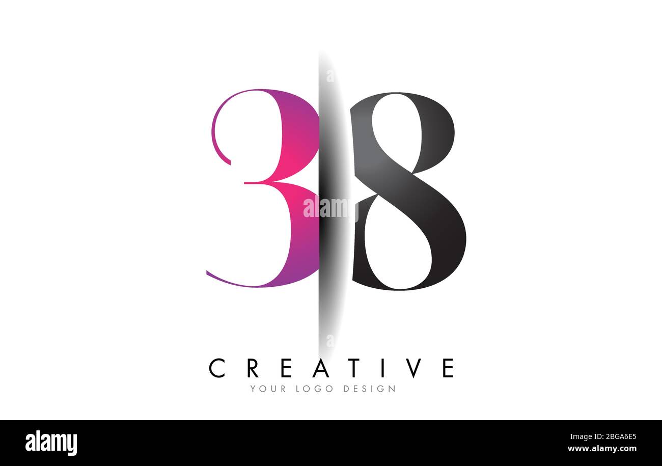38 3 8 Grey and Pink Number Logo with Creative Shadow Cut Vector ...