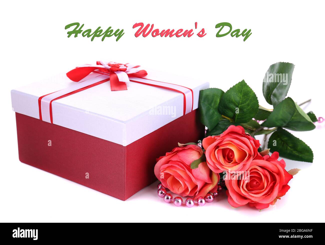 Beautiful gift box with flowers isolated on white Stock Photo - Alamy