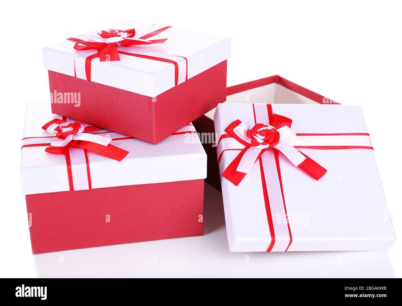Beautiful gift boxes isolated on white Stock Photo - Alamy