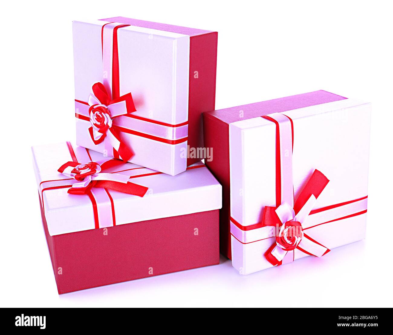 Beautiful gift boxes isolated on white Stock Photo - Alamy