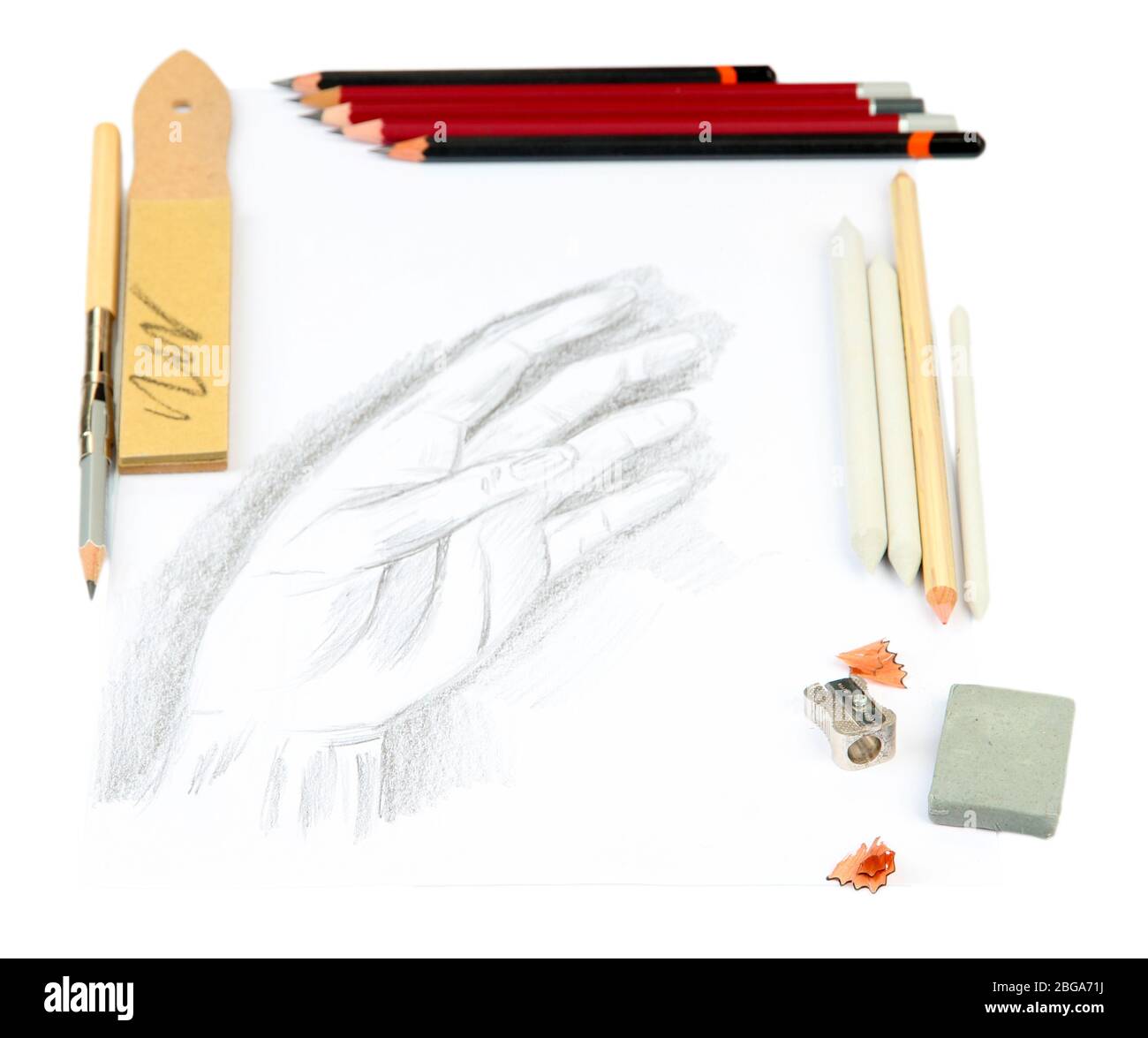 Professional art materials and sketch, isolated on white Stock Photo ...