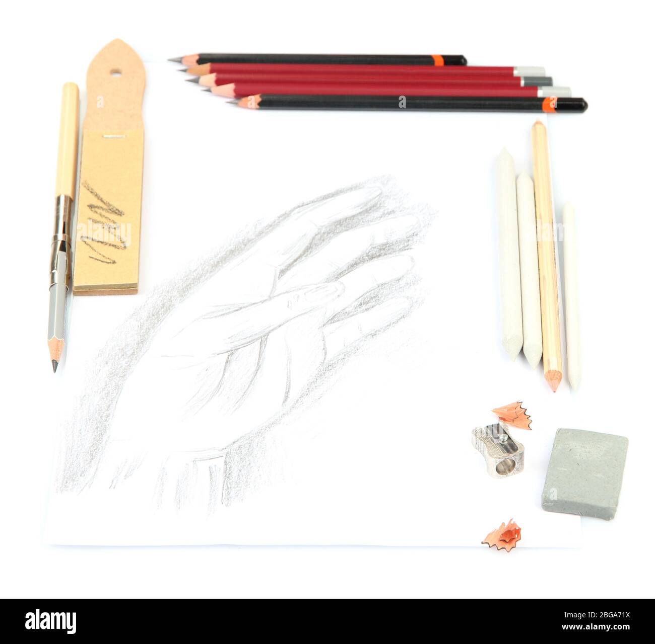 Professional art materials and sketch, isolated on white Stock Photo ...