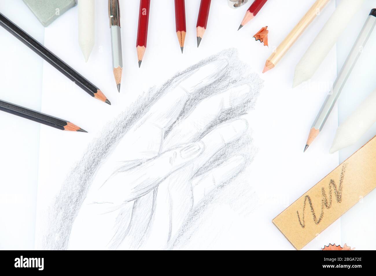 Professional art materials and sketch, close up Stock Photo - Alamy