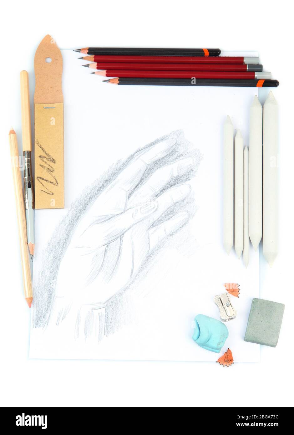 Professional art materials and sketch, isolated on white Stock Photo ...