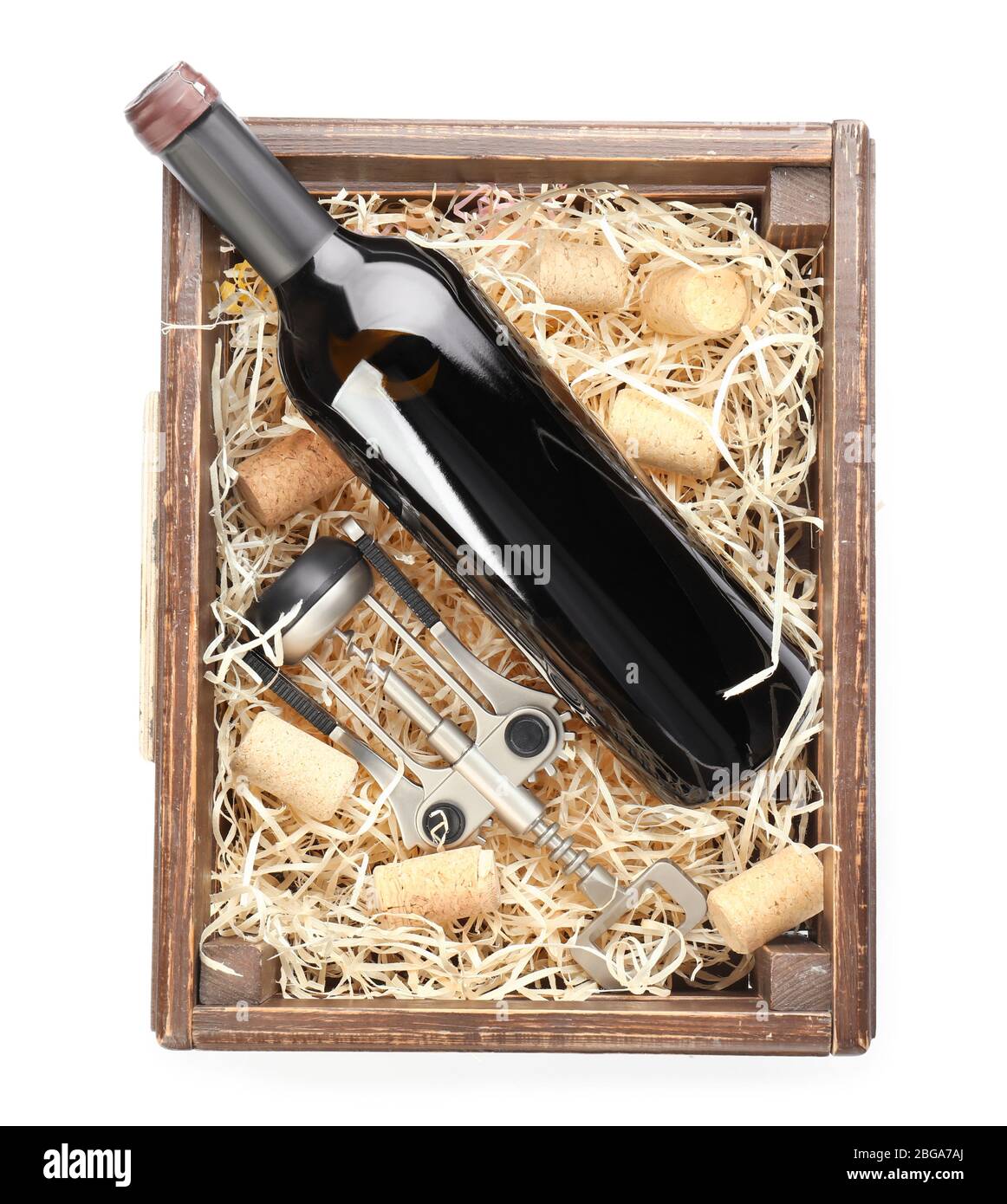 Box with bottle of wine on white background Stock Photo - Alamy