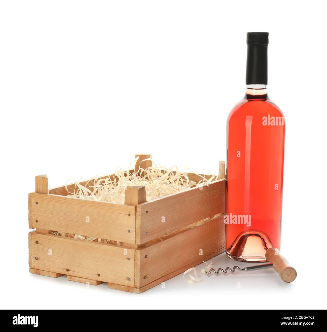 Box with bottle of wine on white background Stock Photo - Alamy