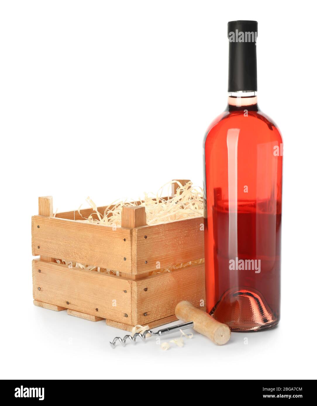 Box with bottle of wine on white background Stock Photo - Alamy