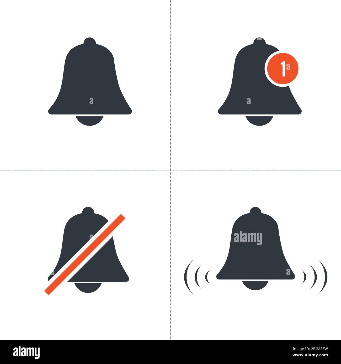 Notification bell icon set, Social Media element, User Interface sign ...