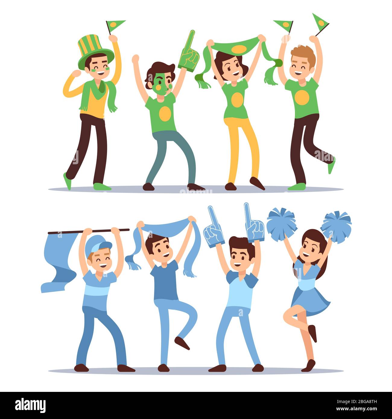 Happy sports fun teams. Group shouting supporting people vector set ...