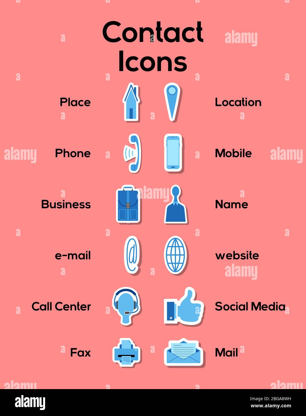 Contact icons group set in blue tones. All the objects, shadows and ...