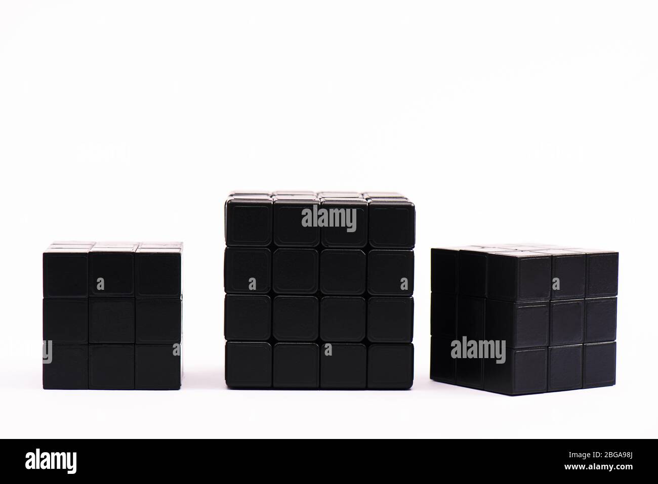 KYIV, UKRAINE - FEBRUARY 21, 2020: black rubik cubes for strategy game ...