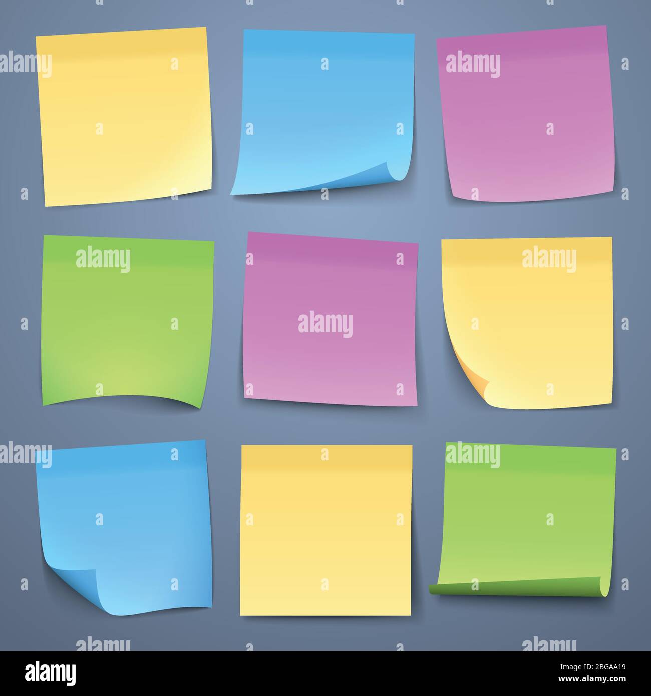 Blank color message sticky papers vector set. Reminder sheet memo, post ...