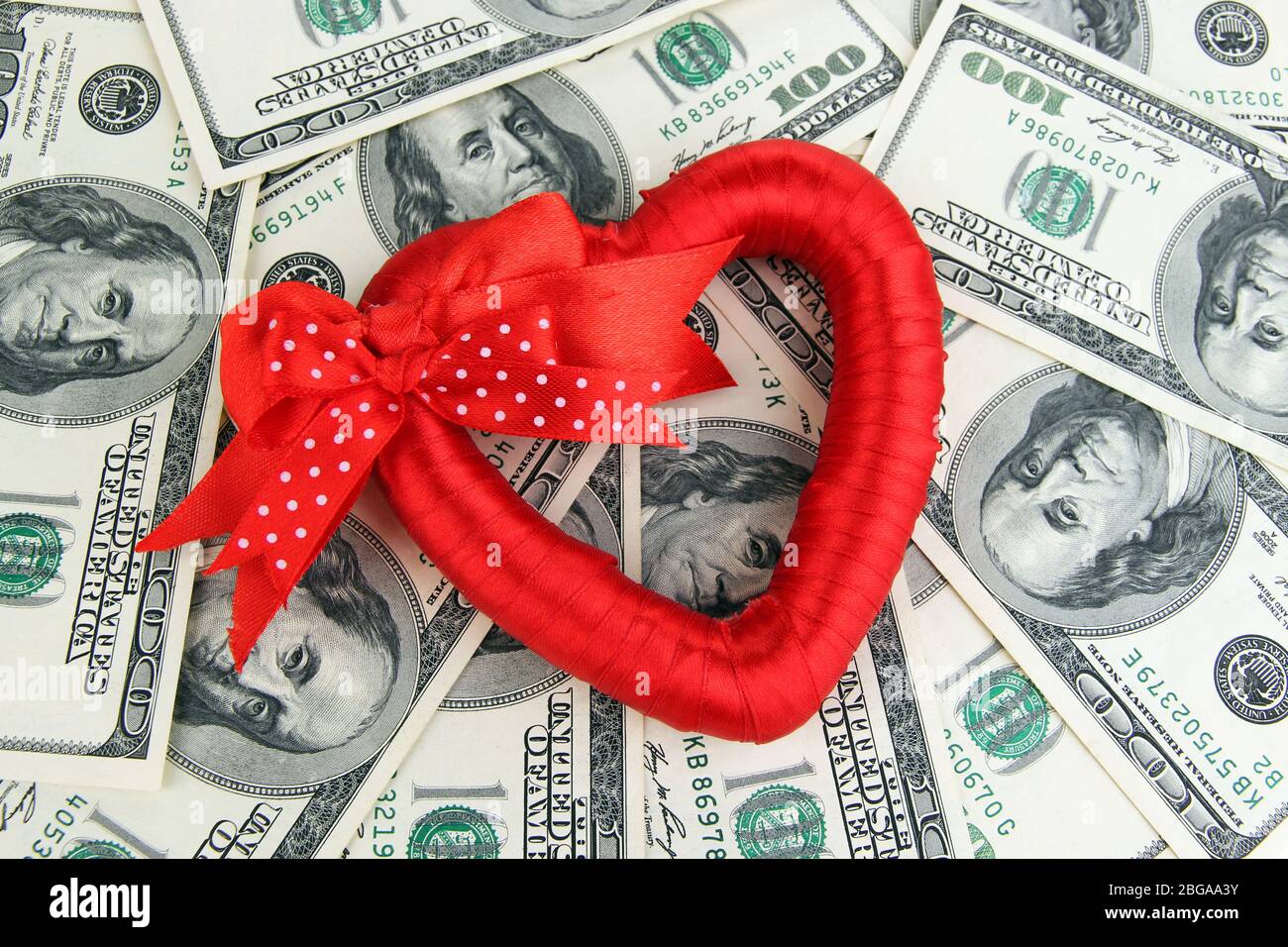 Love and money concept. Heart and American currency close up Stock ...