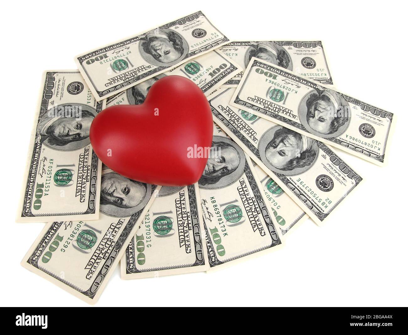 Love and money concept. Heart and American currency isolated on white ...
