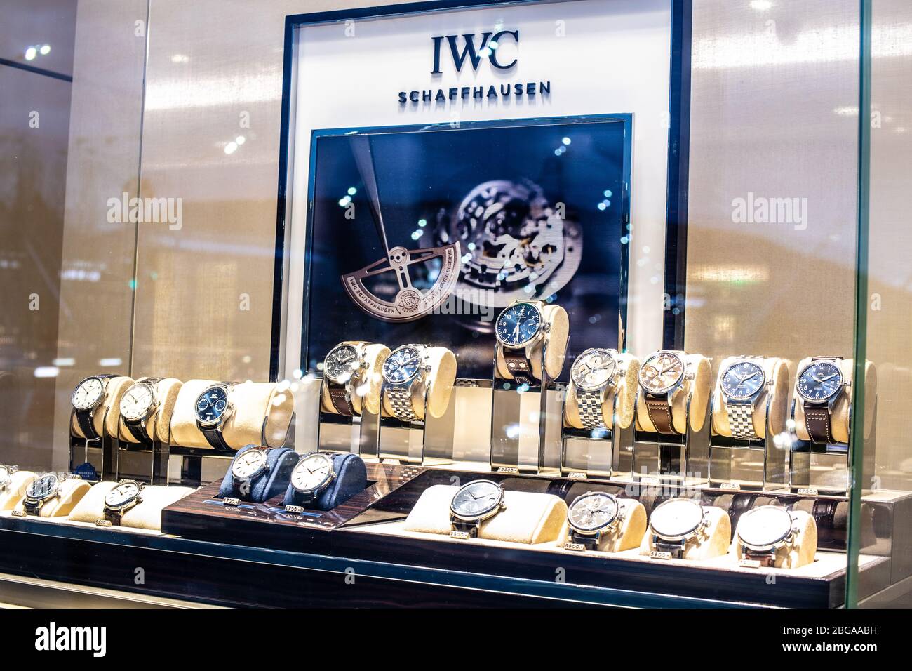 Geneva, Switzerland, March 2020: IWC window store with fashionable ...