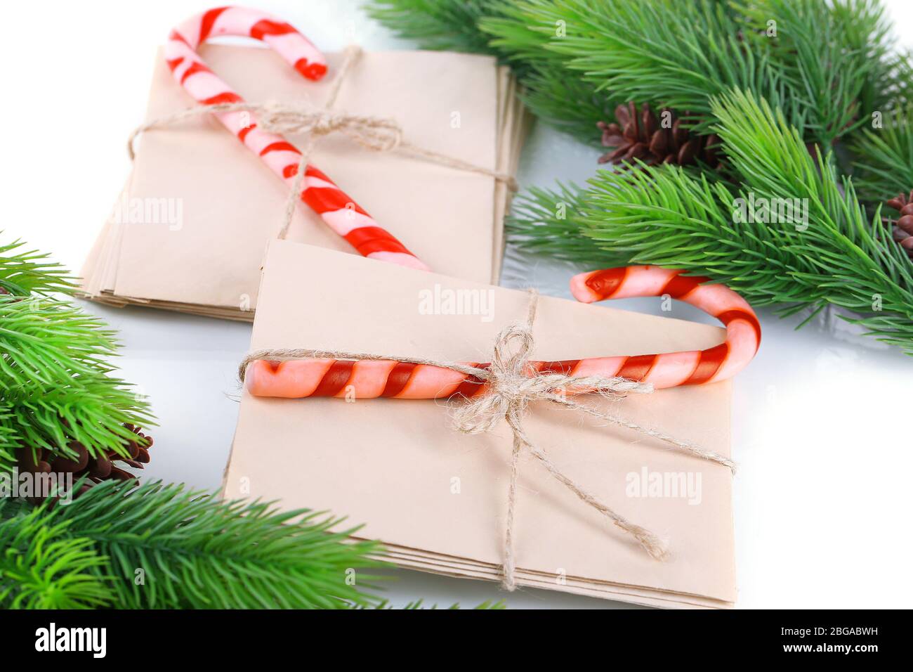 Christmas candy canes and letters for Santa, isolated on white Stock ...
