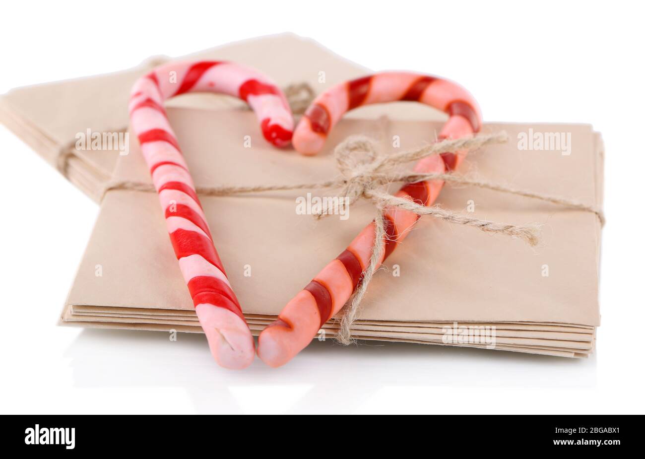 Christmas candy canes and letters for Santa, isolated on white Stock ...
