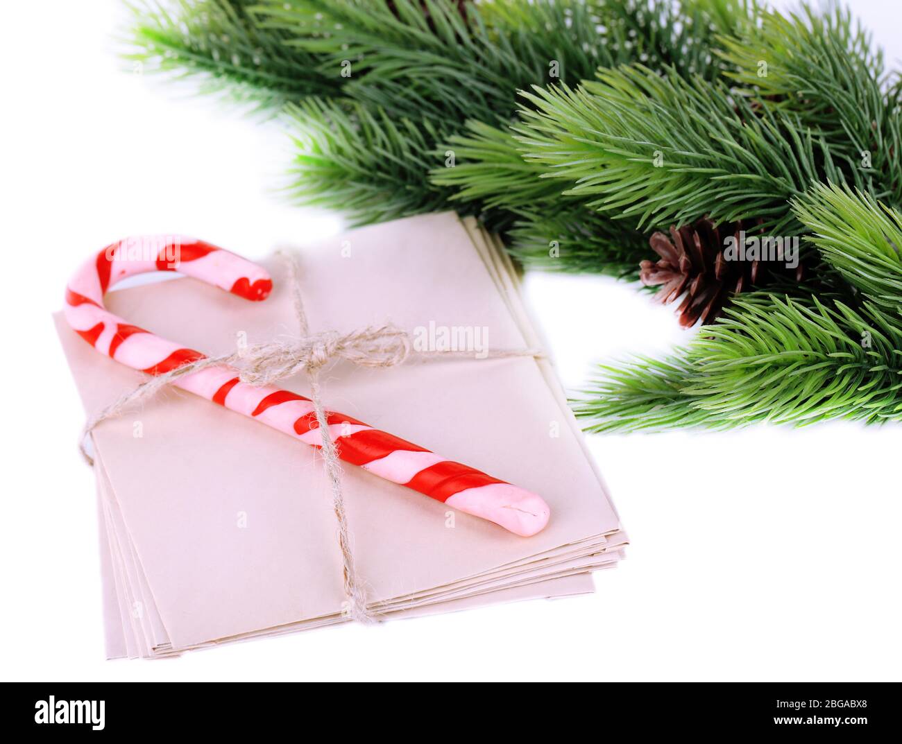 Christmas candy canes and letters for Santa, isolated on white Stock ...