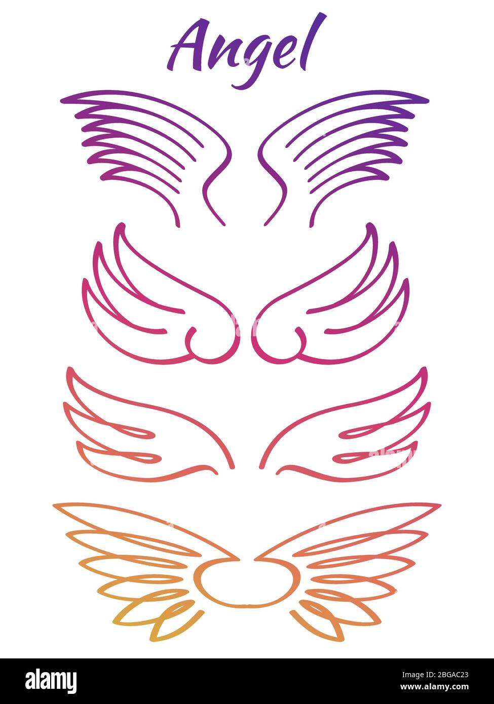 Colorful elegant angel flying wings collection. Color line wings ...