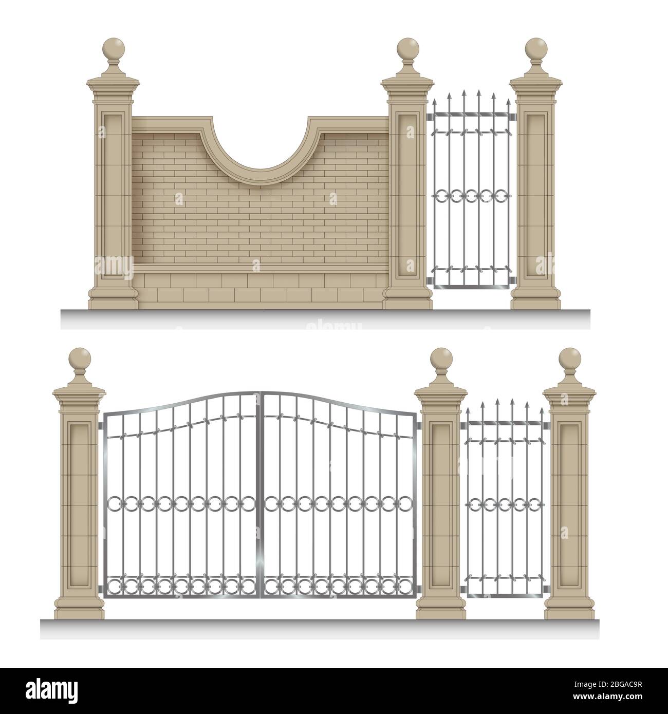 iron garden gate with stone pillars to the estate vector illustration ...