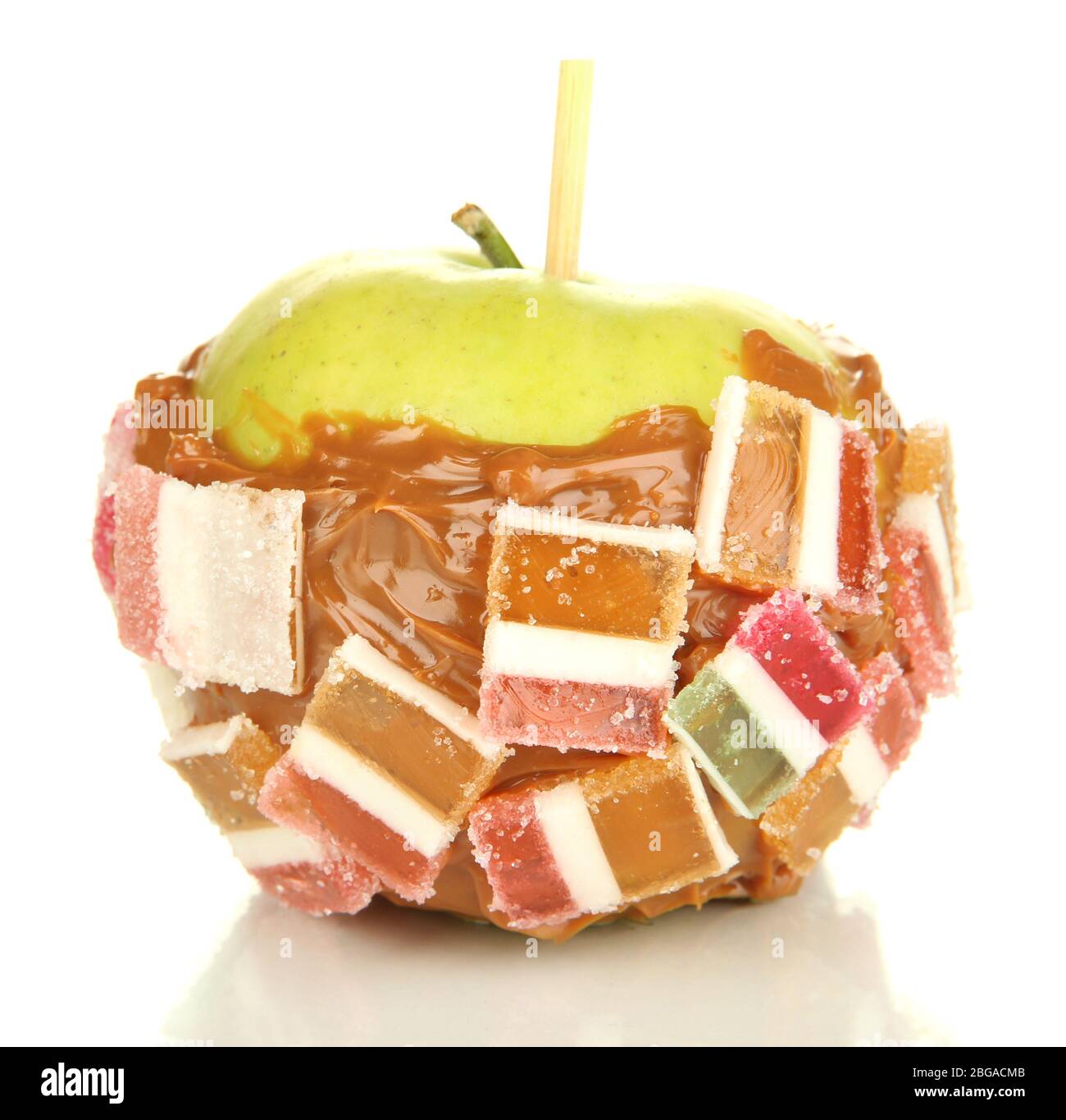 Candied apple on stick isolated on white Stock Photo - Alamy