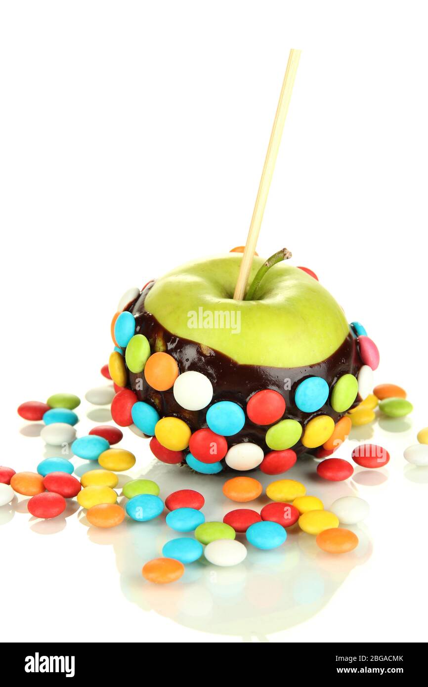 Candied apple on stick isolated on white Stock Photo - Alamy
