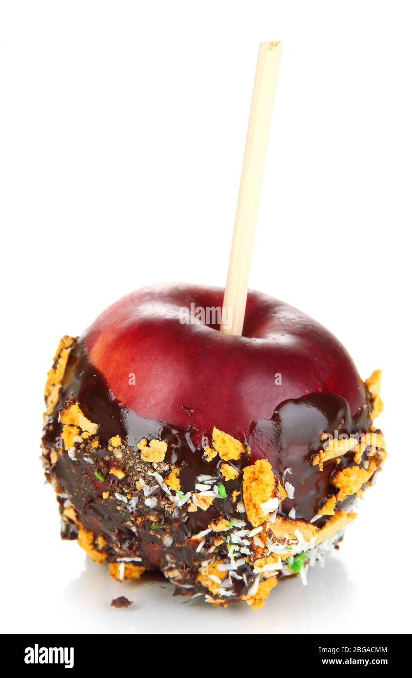 Candied apple on stick isolated on white Stock Photo - Alamy